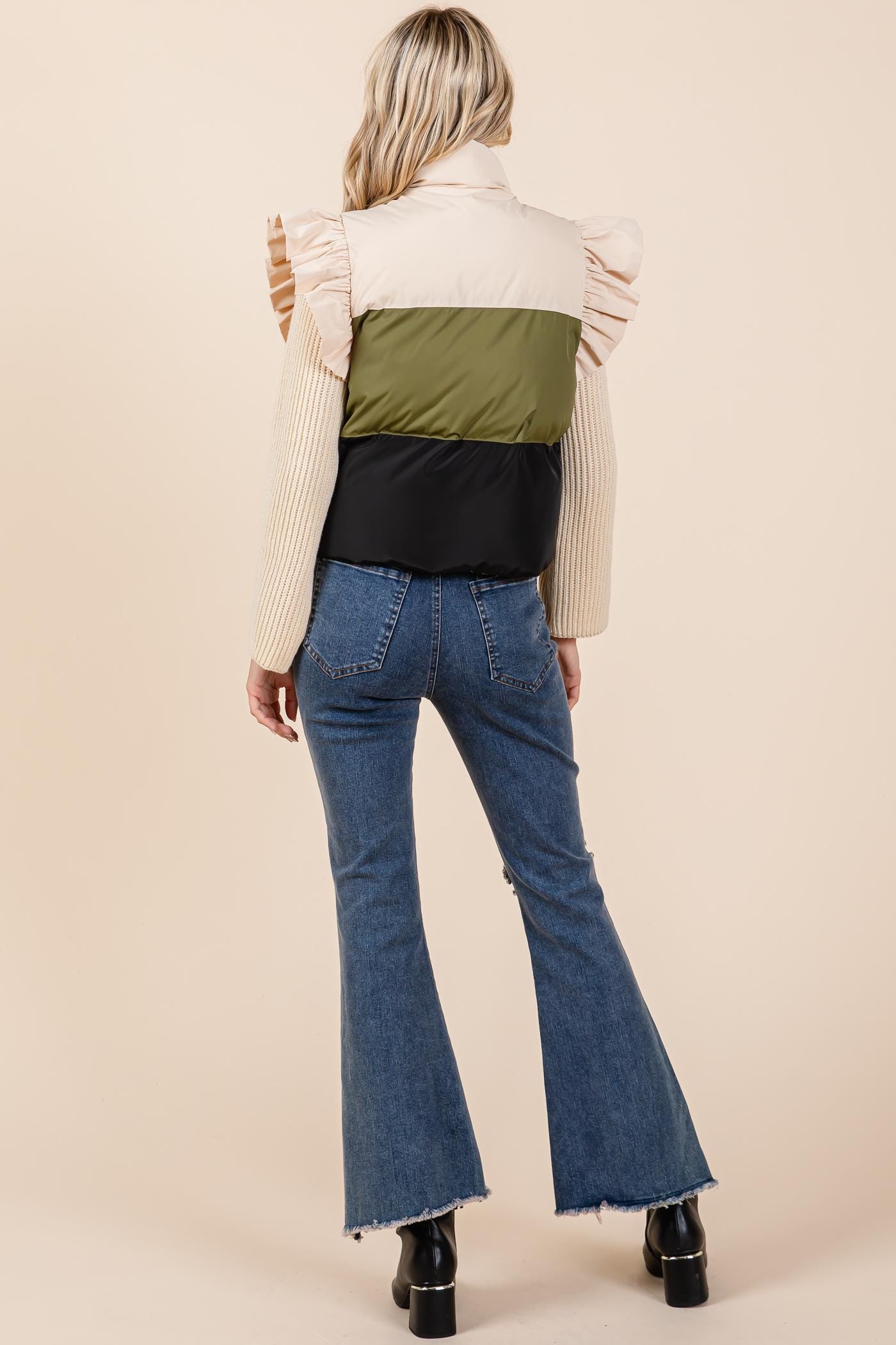 Color Block Ruffle Trim Puffer Vest - Etsy