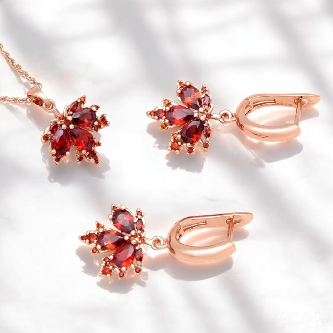 Rose Gold Maple Leaf Jewelry Set - Wedding Necklace & Earrings - Etsy