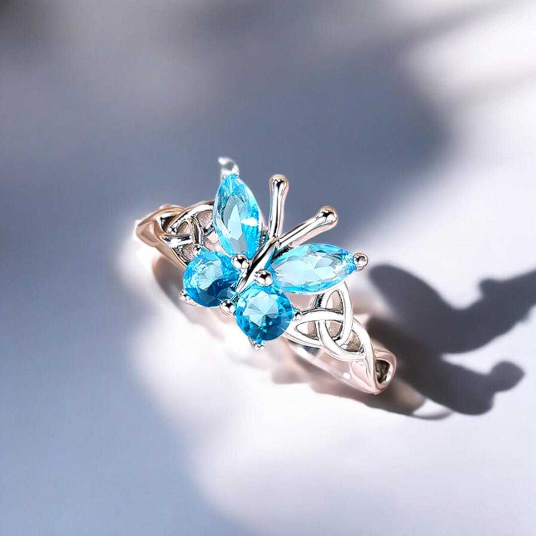 Blue Zircon Butterfly Engagement Ring - Silver Color Wedding Jewelry - Etsy