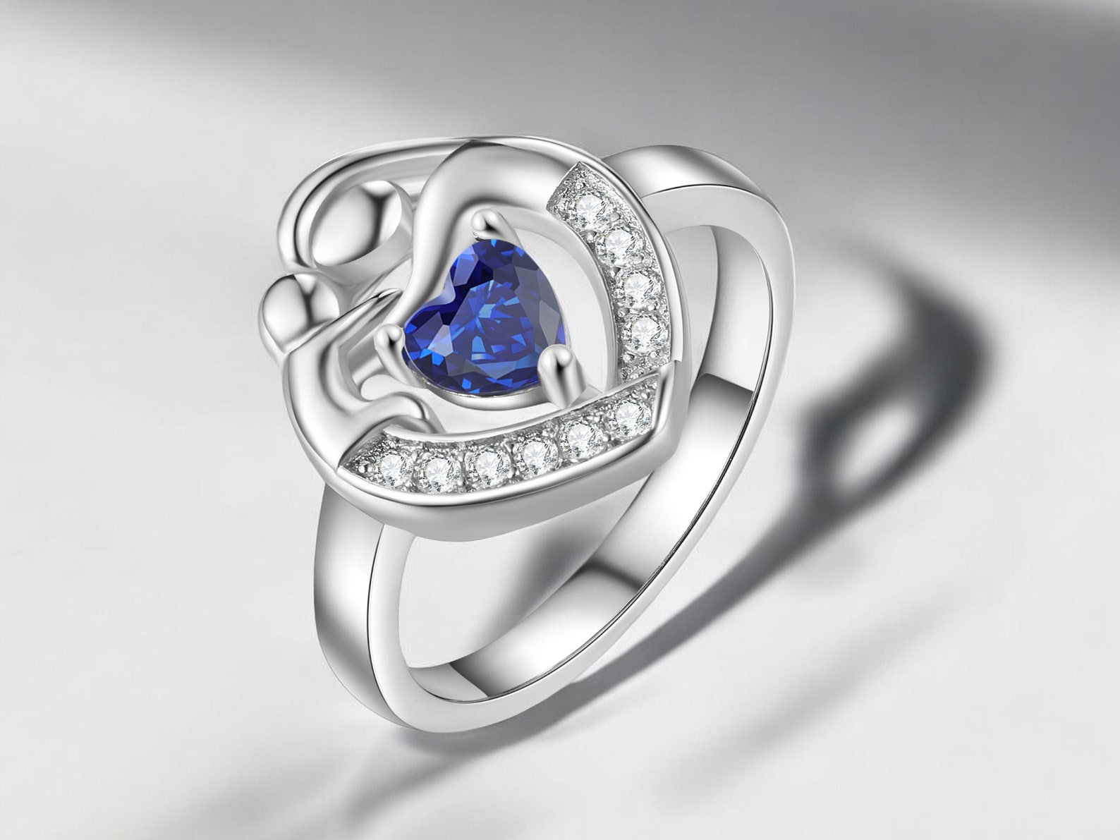 Custom Mother and Child Ring, White Gold Plated, Personalized Jewelry ...