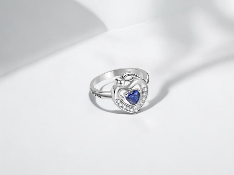 Custom Mother and Child Ring, White Gold Plated, Personalized Jewelry ...