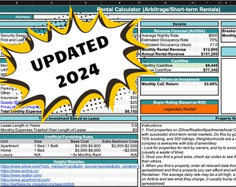 Airbnb Rental Analysis | Excel Template | Rental Property Calculator ...