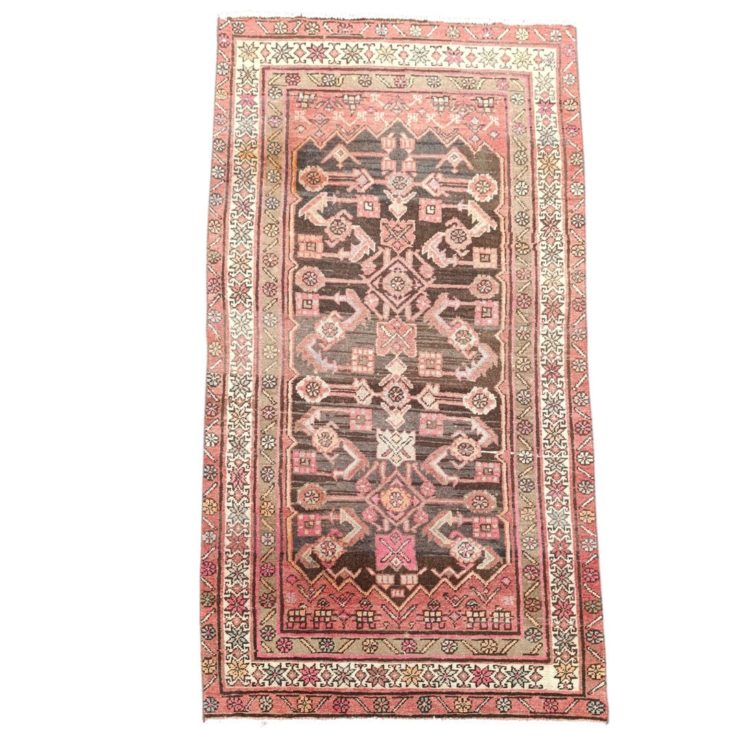Antique Kurdish Rug: Handwoven Wool Carpet, Rustic Boho Decor 3.5x6.7 ...