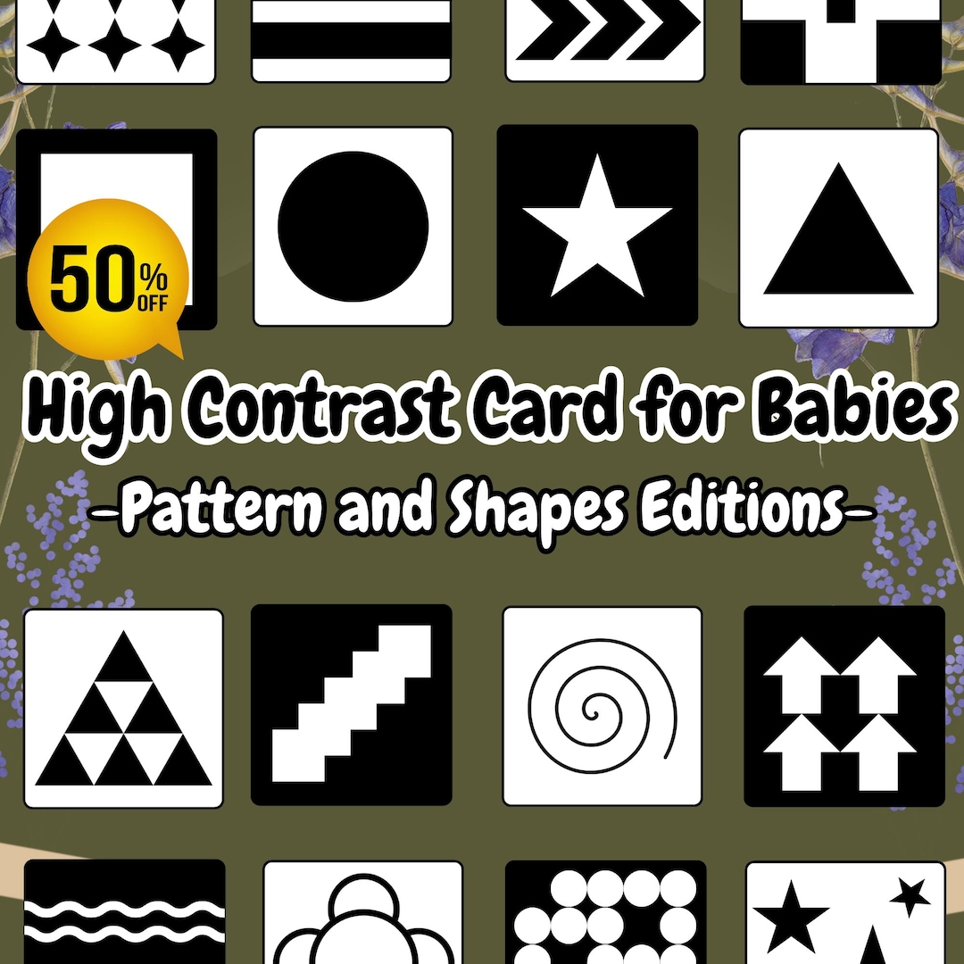 60 Printable High Contrast Baby Cards Montessori Black and White Baby ...