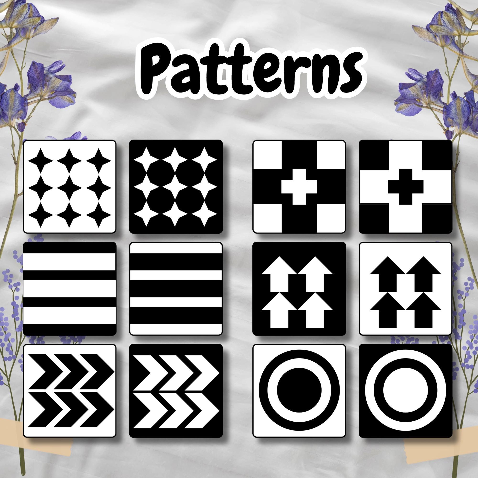 60 Printable High Contrast Baby Cards Montessori Black and White Baby ...