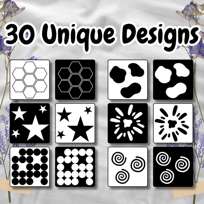 60 Printable High Contrast Baby Cards Montessori Black and White Baby ...