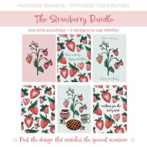 Printable Card | Strawberry Theme Card Bundle Set of 6 | Digital ...
