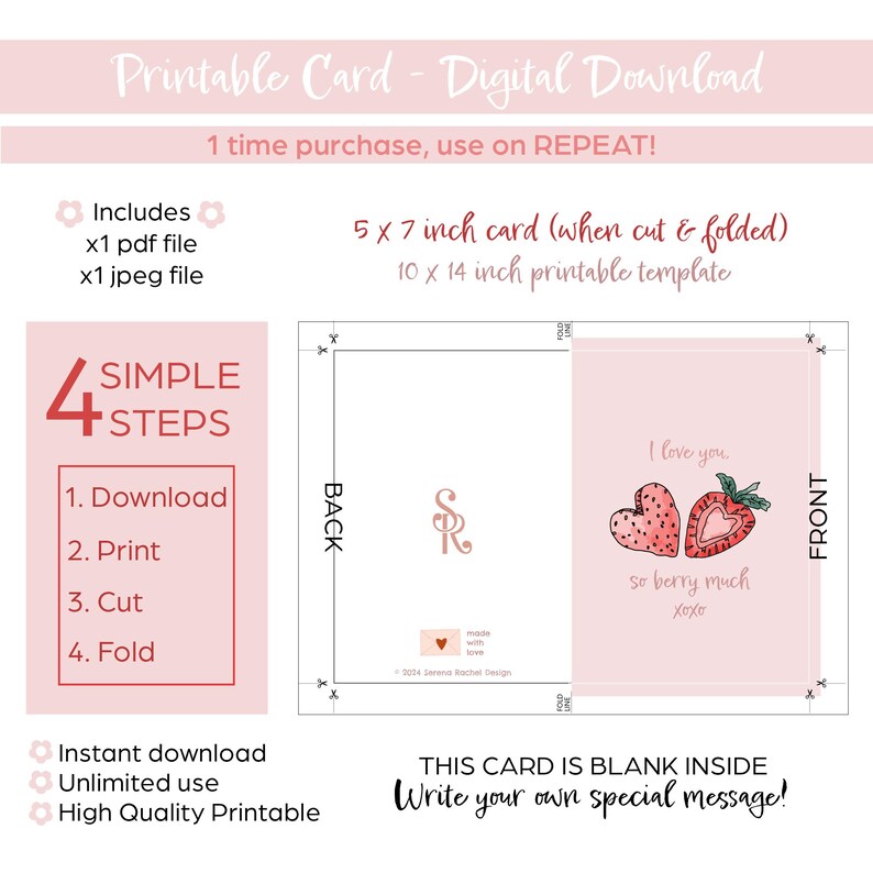 Strawberry Greeting Card Printable |hand Drawn |strawberry Shortcake ...