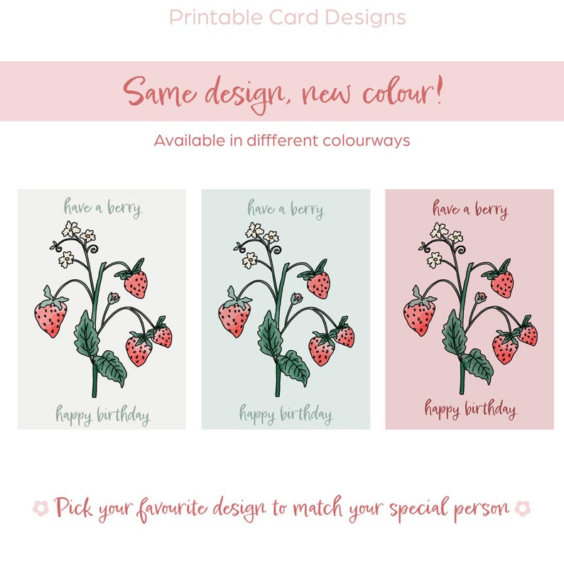 Happy A Berry Happy Birthday Card | Printable Card | Strawberry Theme ...