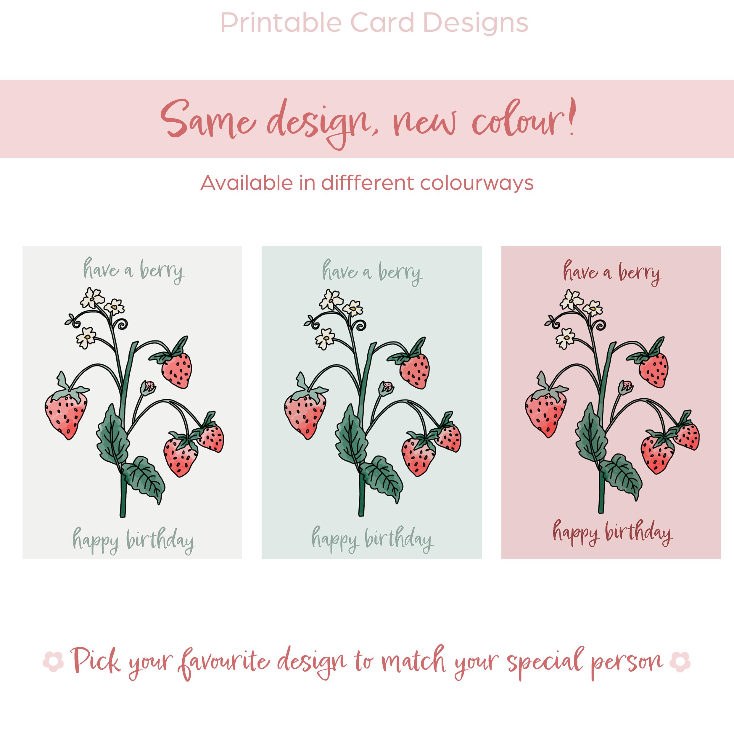 Have a Berry Happy Birthday Card | Printable Card | Strawberry ...