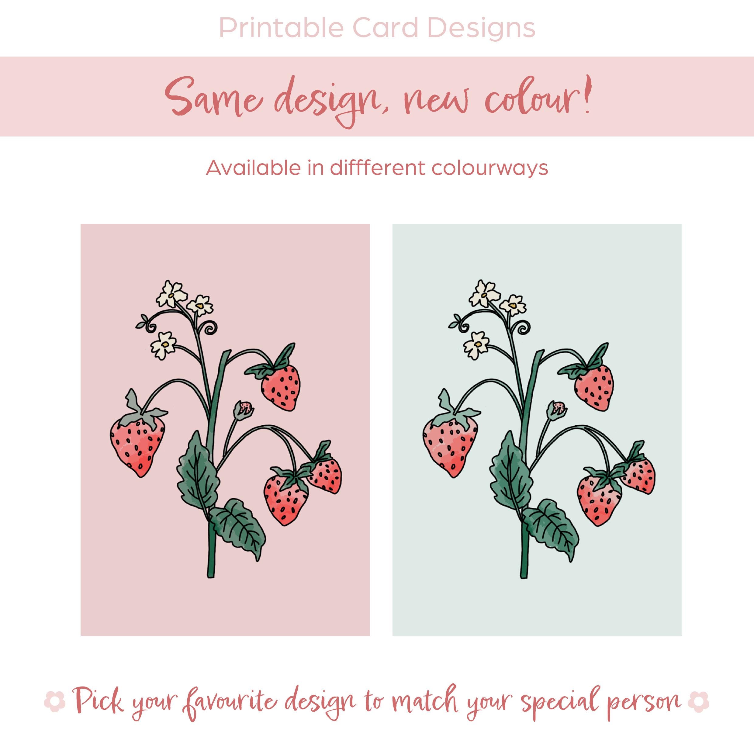 Strawberry Greeting Card Printable |hand Drawn |strawberry Shortcake ...