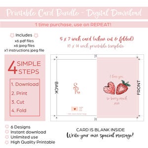 Printable Card | Strawberry Theme Card Bundle Set of 6 | Digital ...