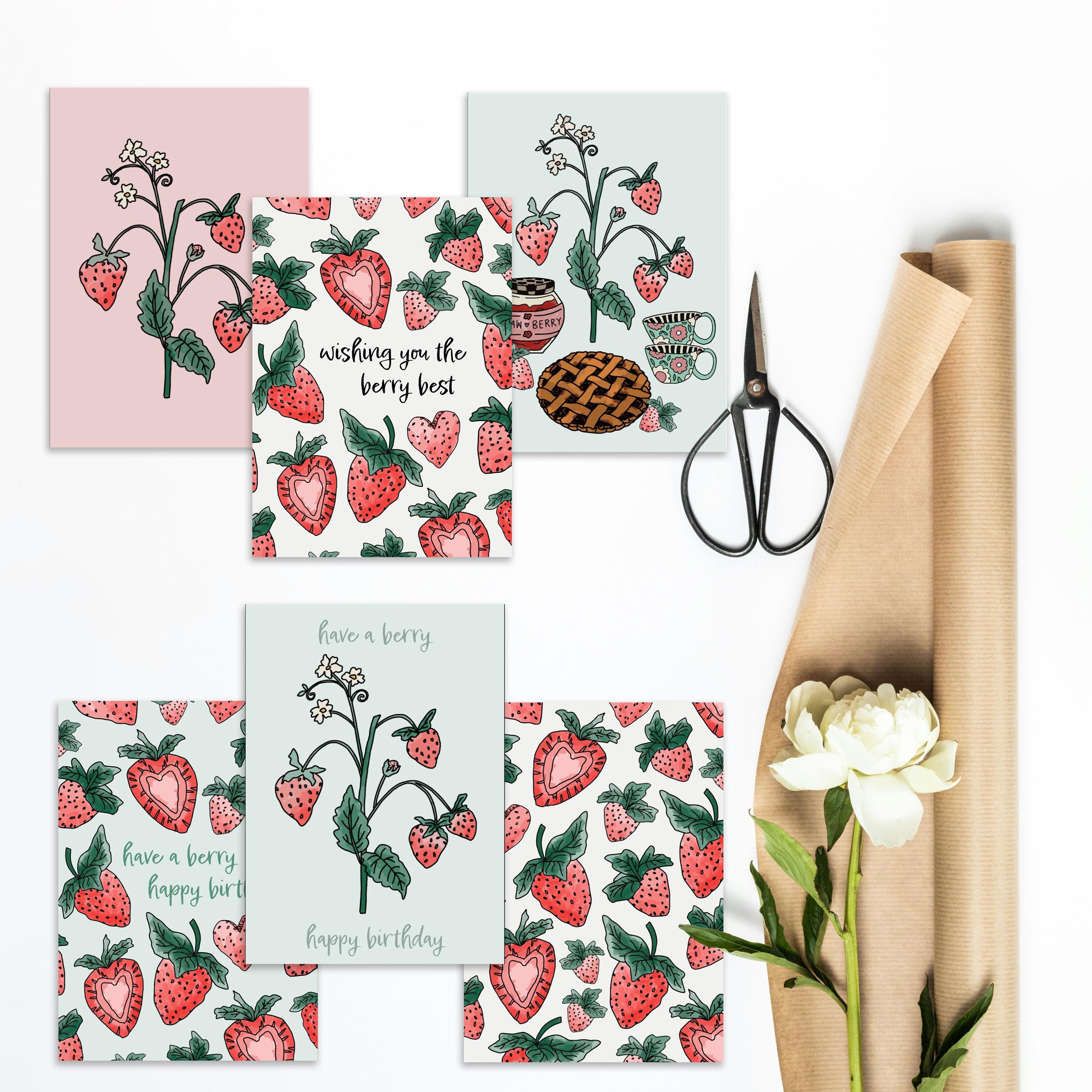 Printable Card | Strawberry Theme Card Bundle Set of 6 | Digital ...