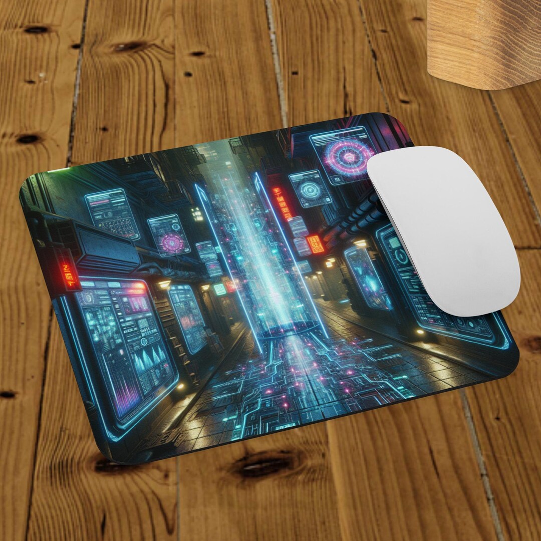 Cyberpunk Neon Alley Mouse Pad Futuristic Signage, Holograms, Tech ...