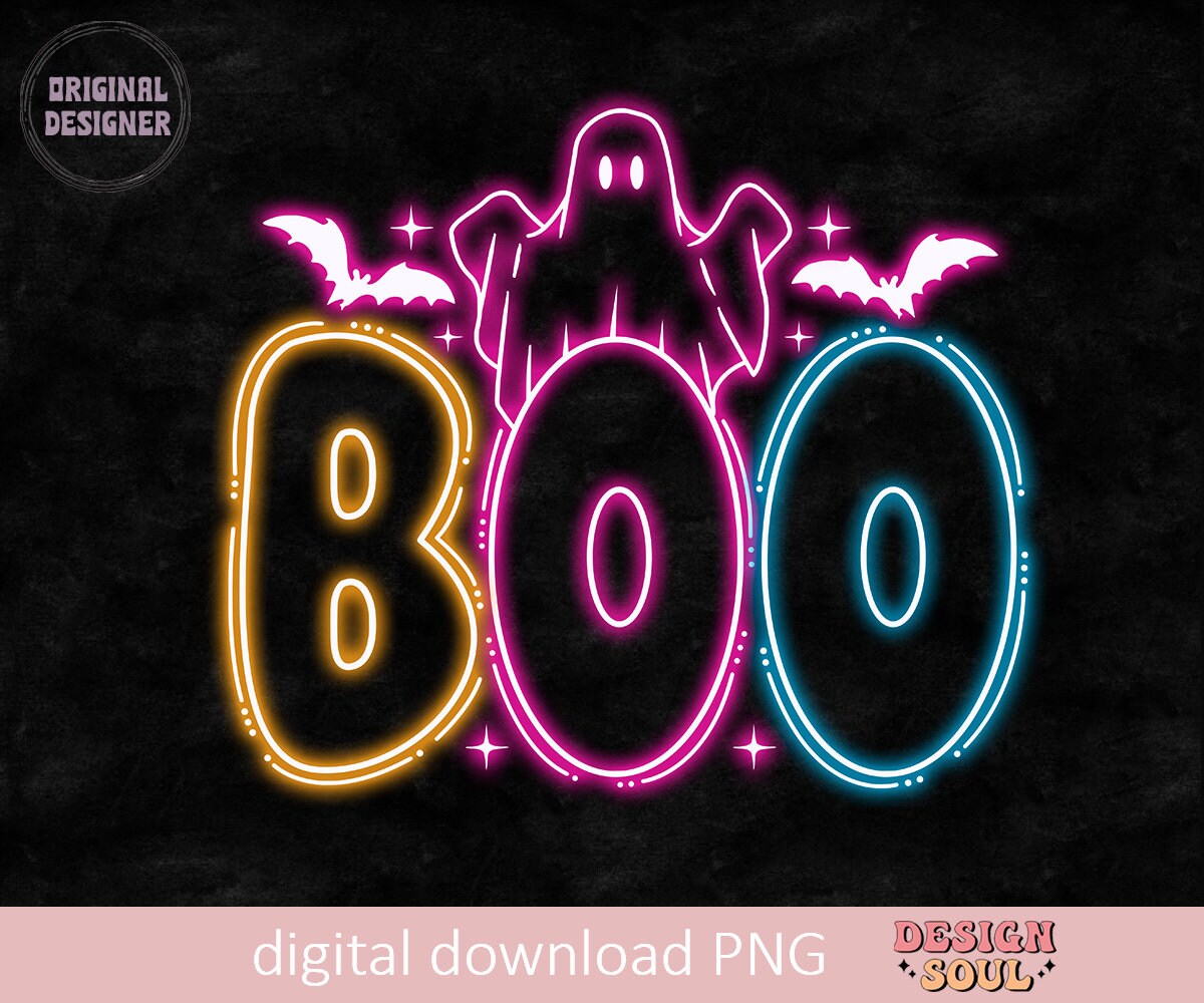 Halloween Neon Boo Png, Ghost Neon Png, Halloween Neon Png, Neon Spooky ...