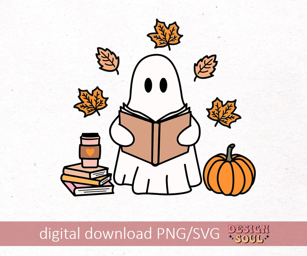 Book Ghost Pumpkin Svg Png, Bookish Halloween Svg, Cozy Readers Book ...