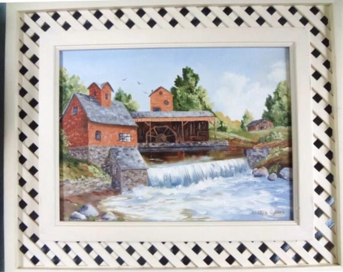 OIL on Canvas SIGNED Country Mill Scene Landscape FRAMED Ready to Hang ...