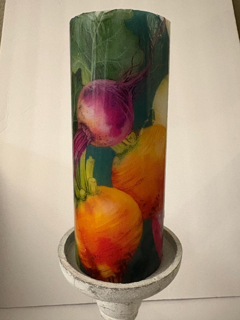 Handmade Decoupaged Wax/led Pillar Candle- Farm Fresh Vegetable Candle ...