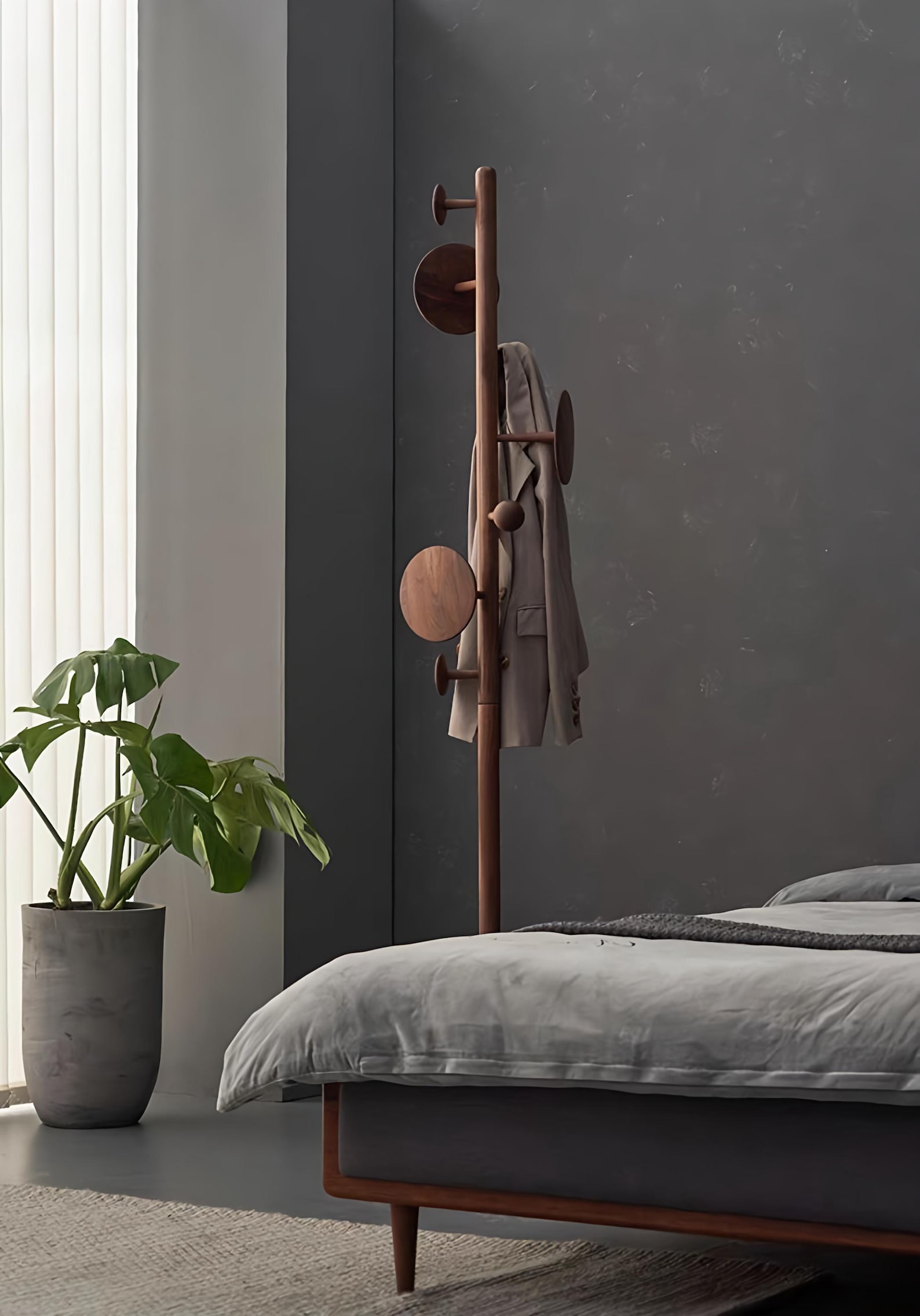 Sculptural Wooden Coat Stand, Walnut Wood Japandi Style Freestanding ...