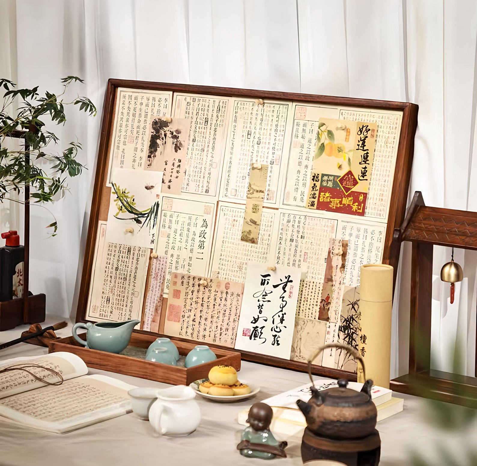 Traditional Chinese Style Bulletin Board – Wooden Frame for Notes ...