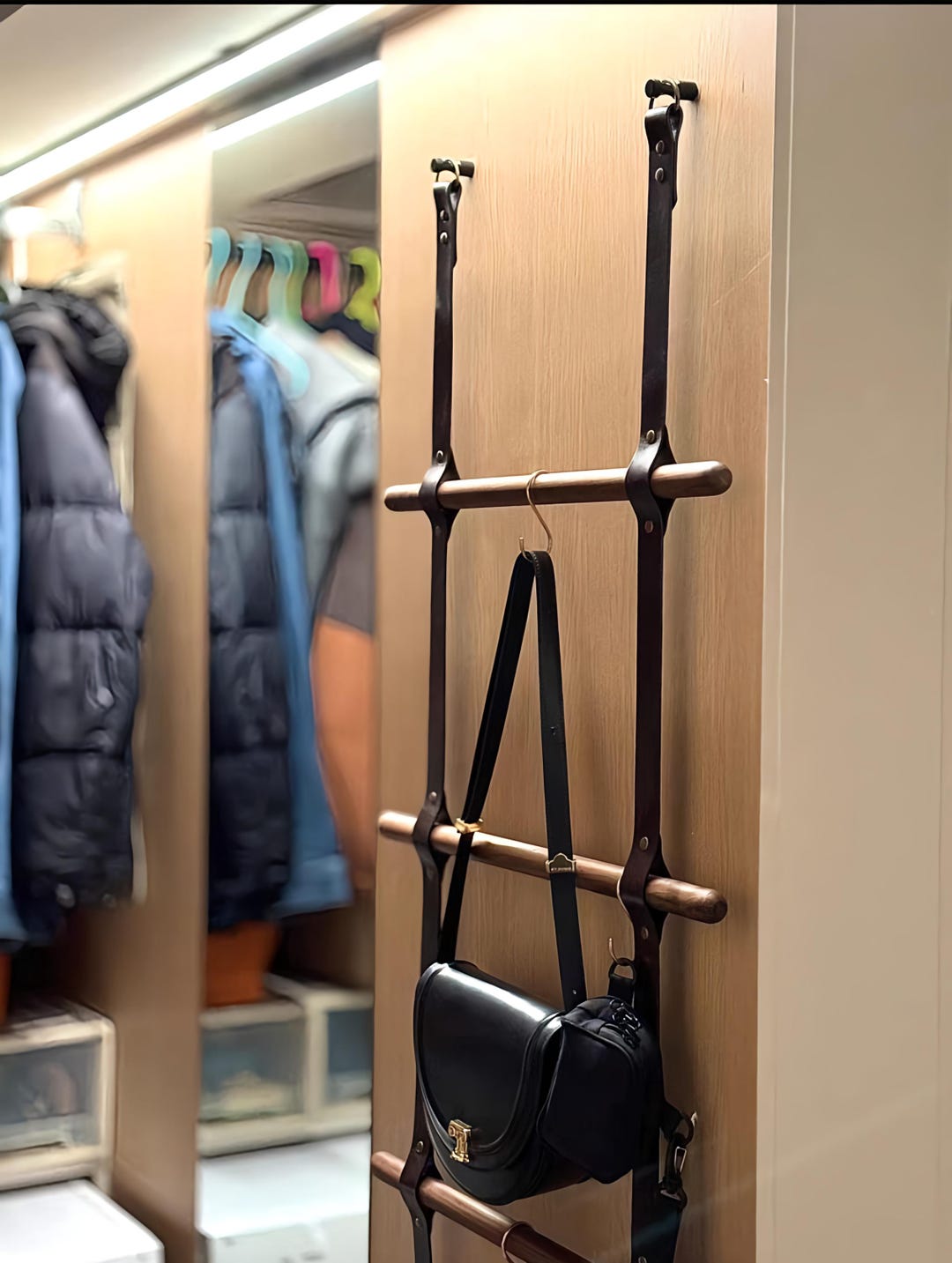 Leather Wall-mounted Decorative Ladder Rack, Wooden Towel or Blanket ...