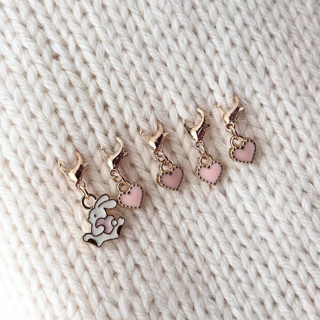 Pink Heart Rabbit Stitch Markers: Knitting Crochet Accessories - Set of ...