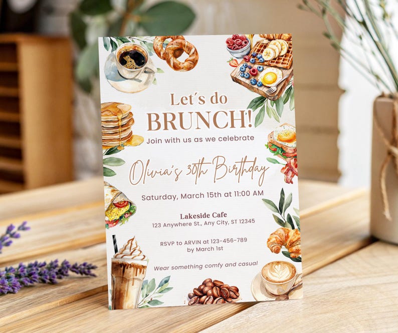 Birthday Brunch Invitation: Watercolor Breakfast, Ladies Brunch ...