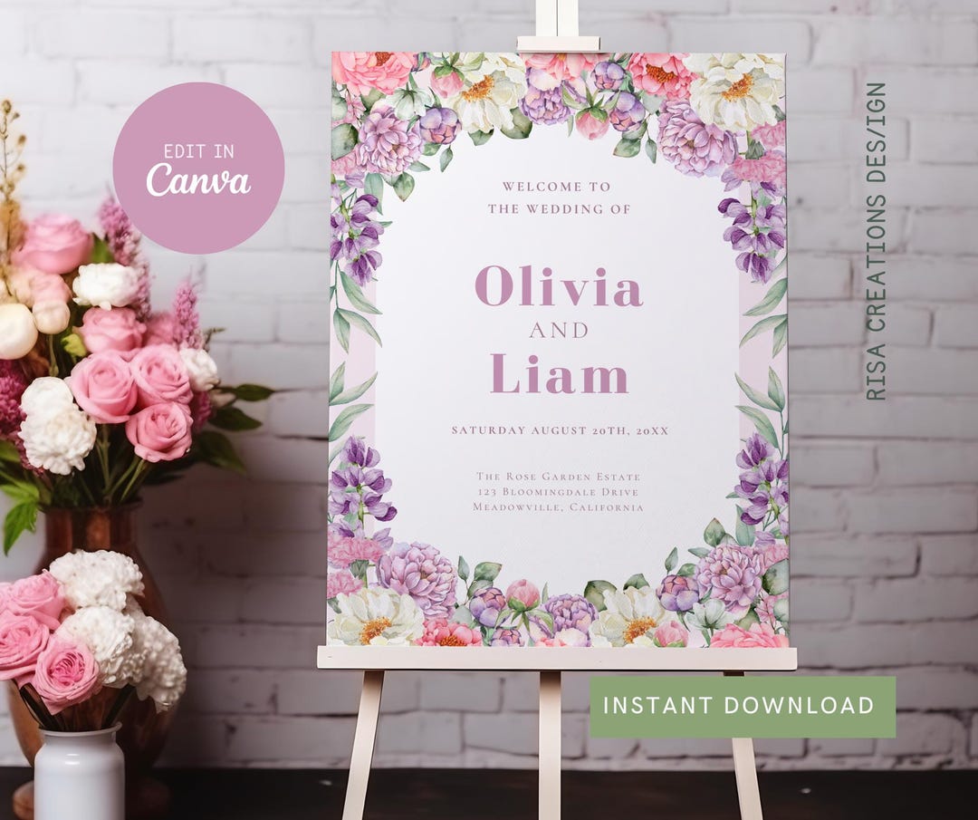 Floral Pastel Wedding Welcome Sign Template, Welcome to Our Wedding ...