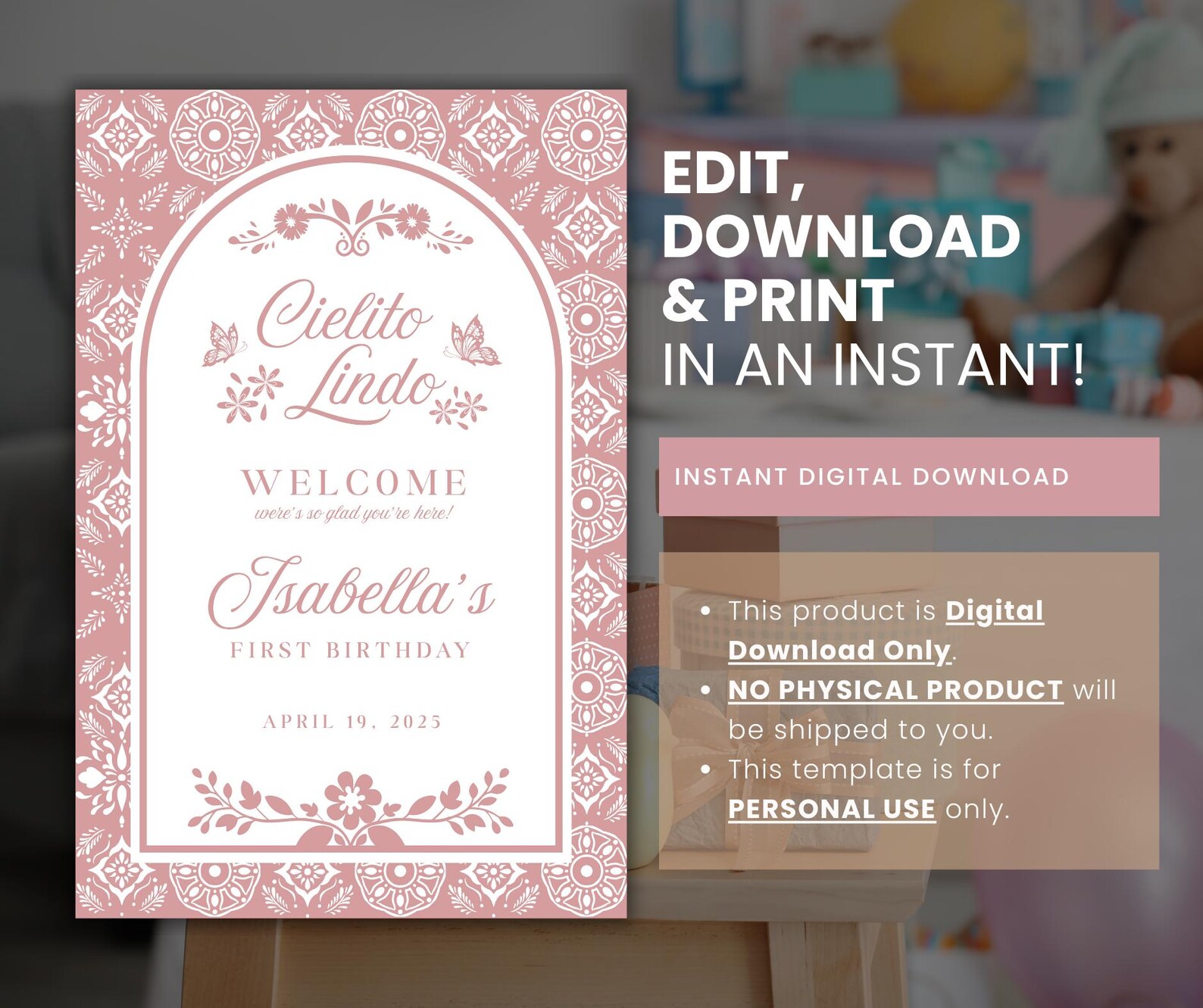 Editable Cielito Lindo Welcome Sign, Mexican Papel Picado Arch, Canva ...