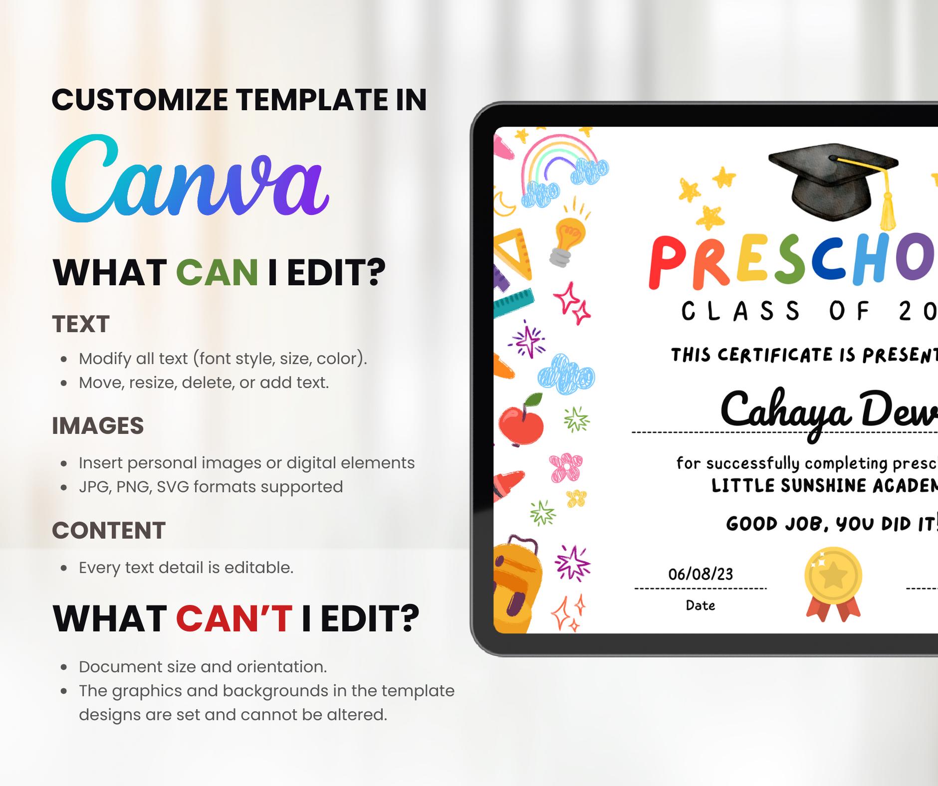 Preschool Graduation Certificate Template, Printable Diploma, Award ...