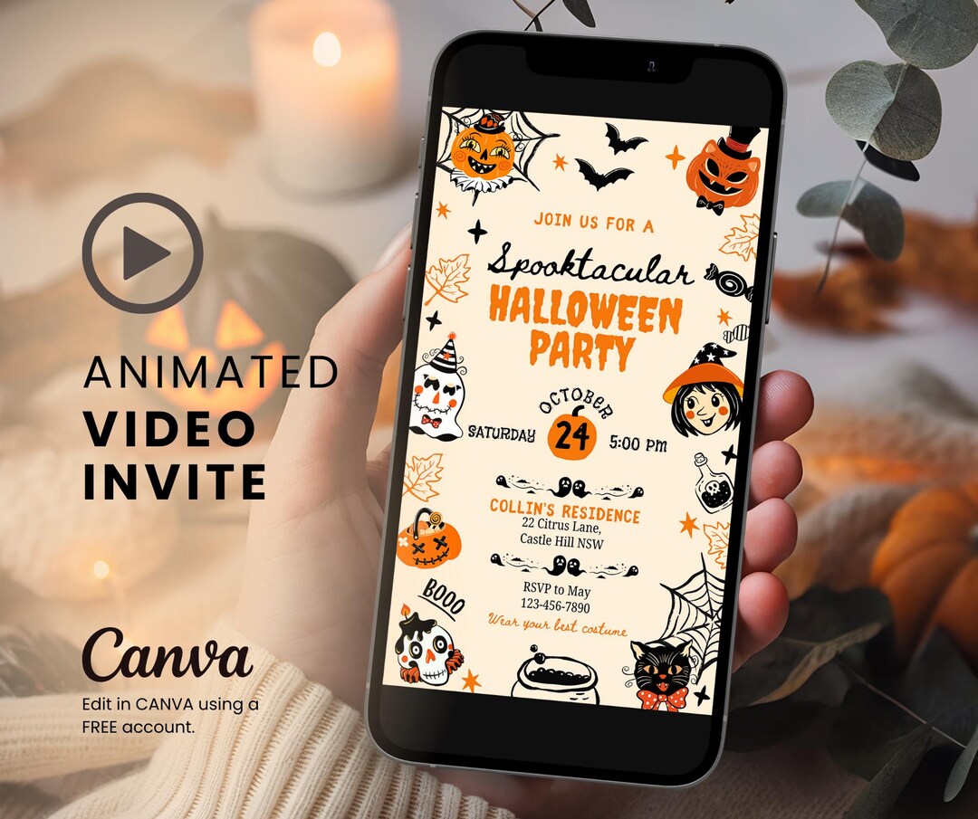 Digital Halloween Party Invitation, Animated Halloween Video Invite ...