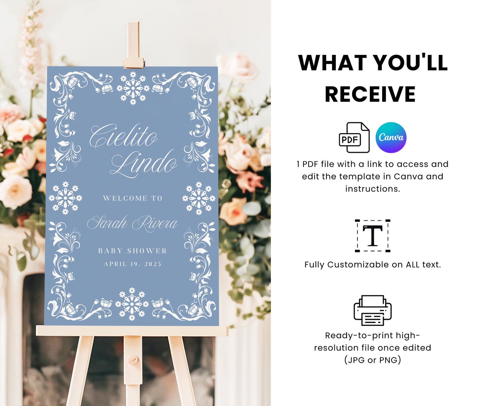 Editable Cielito Lindo Baby Shower Sign, Talavera Baby Shower Sign ...