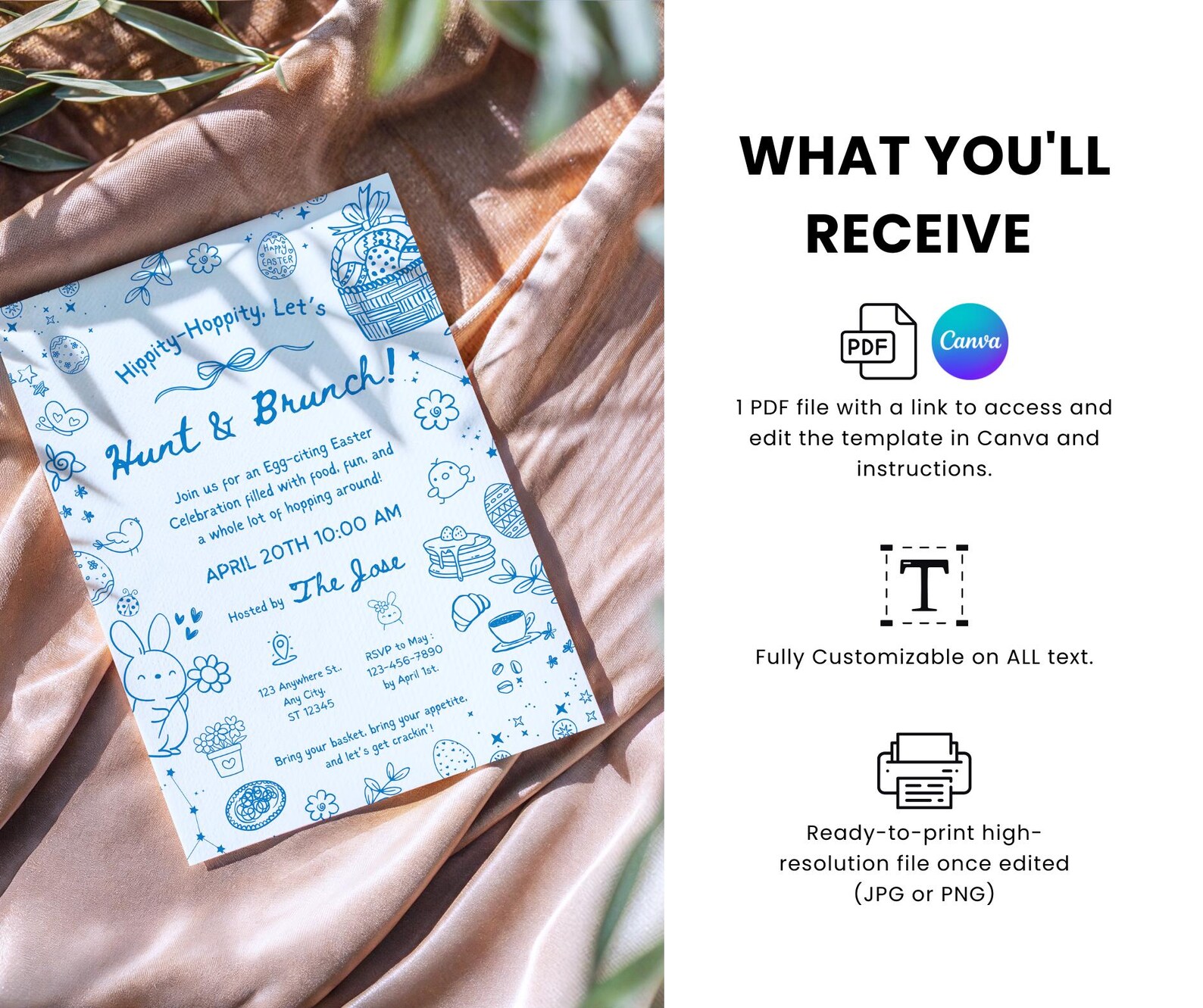 Easter Egg Hunt Invitation, Easter Brunch Party Invite, Printable ...