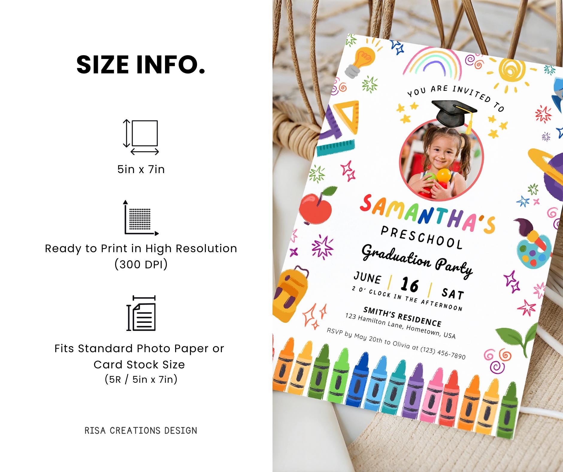 Editable Pre-k Graduation Invitation: Colorful Crayon Design (digital ...