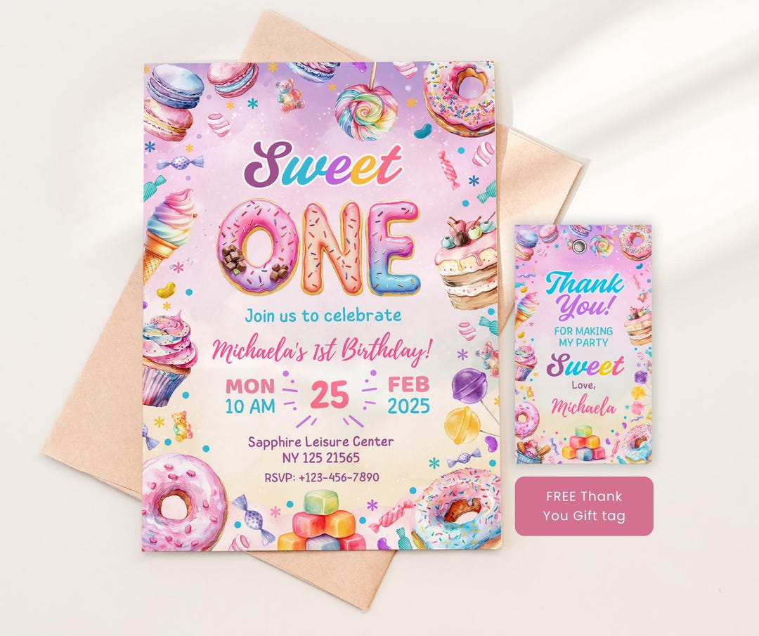 Sweet One Birthday Invitation, 1st Birthday Girl Candy Land Pastel ...