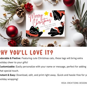 Cute Christmas Gift Tag, Printable Black Cat Holiday Gift Tags, Digital ...