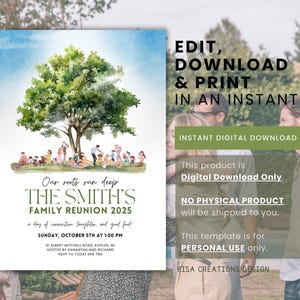 Family Reunion Invitation, Digital Family Gathering Party Invite ...