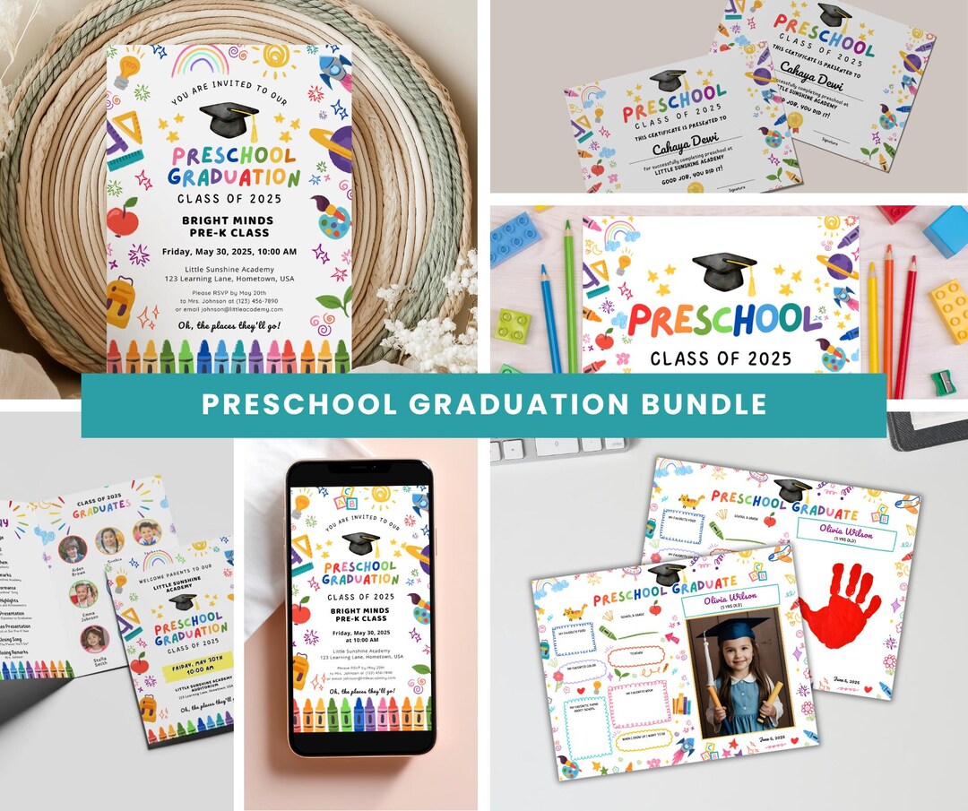 Preschool Graduation Bundle, Class of 2025 Printable Set, Editable ...