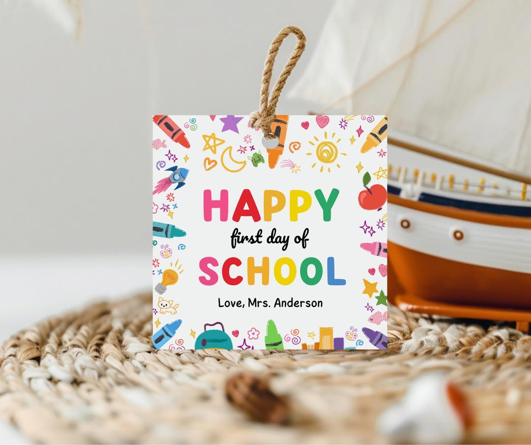 Happy First Day of School Tag, Editable Canva Template, Back to School ...
