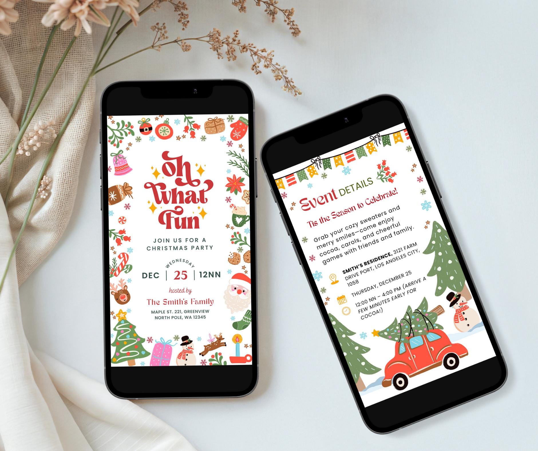 Oh What Fun Christmas Party Invitation, Digital Holiday Invite Template ...