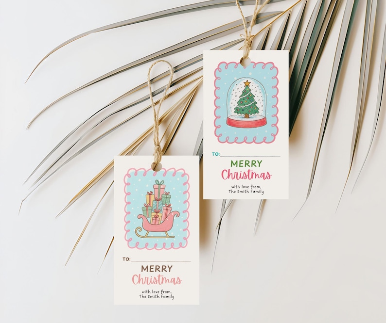Editable Christmas Gift Tags for Kids, Watercolor Holiday Tag Set ...