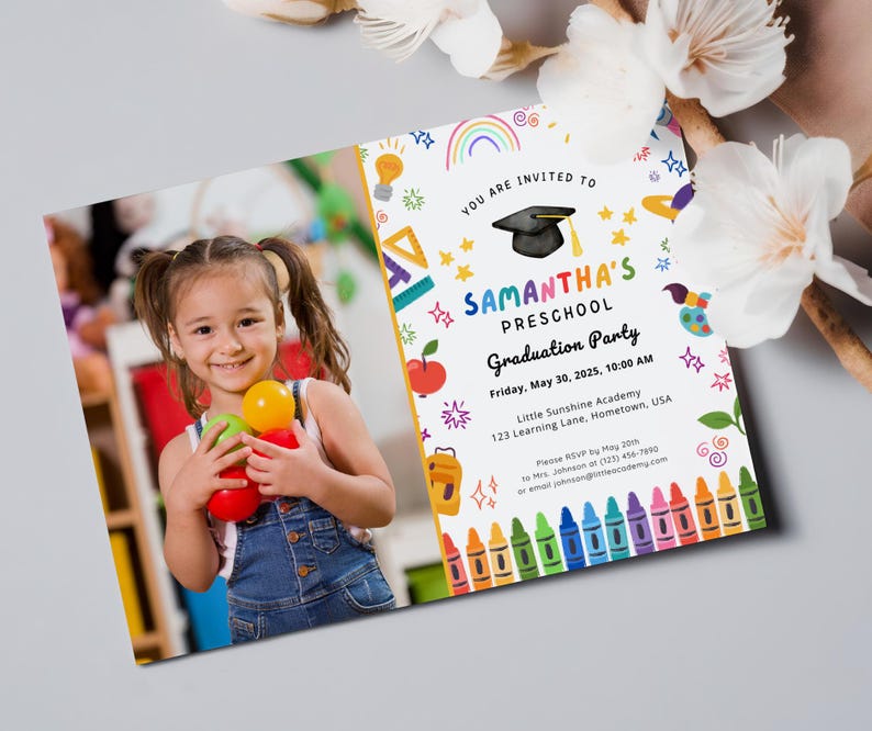 Preschool Graduation Invitation, Pre-k Grad Announcement Card Editable ...