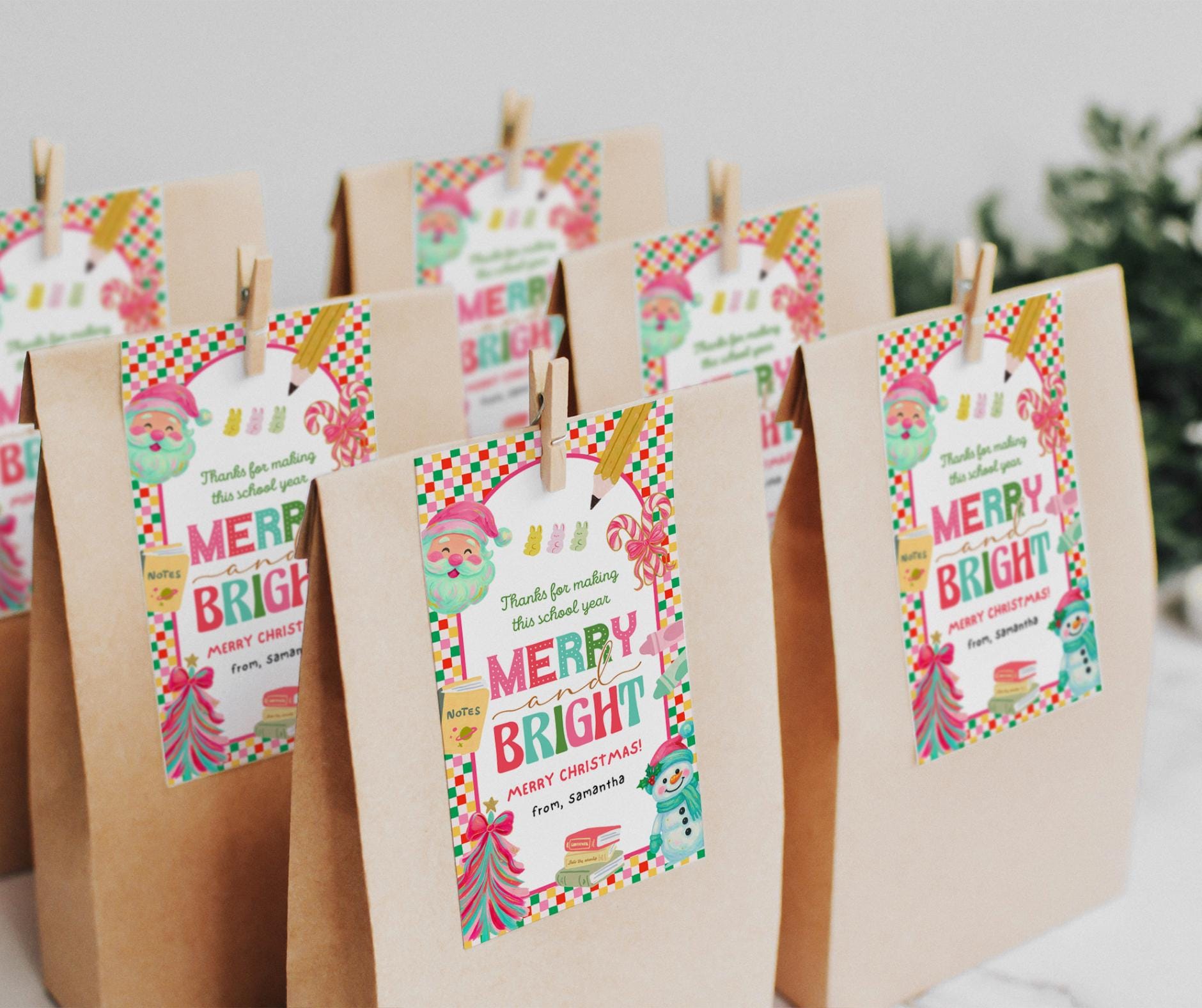 Editable Merry & Bright Christmas Gift Tags, Teacher Thank You Tag ...