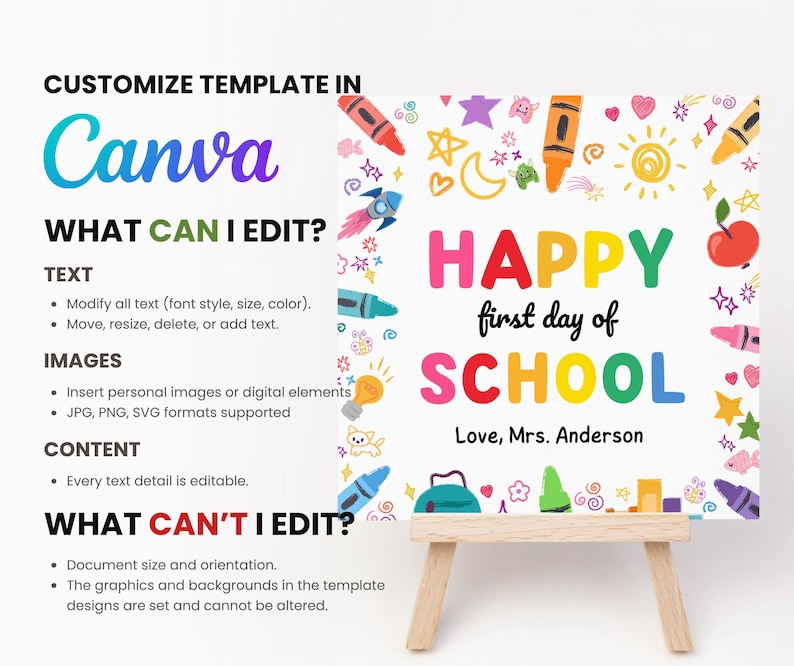Happy First Day of School Tag, Editable Canva Template, Back to School ...