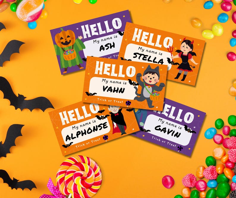 Editable Halloween Name Tags, Custom Trick-or-treat Label, Printable ...