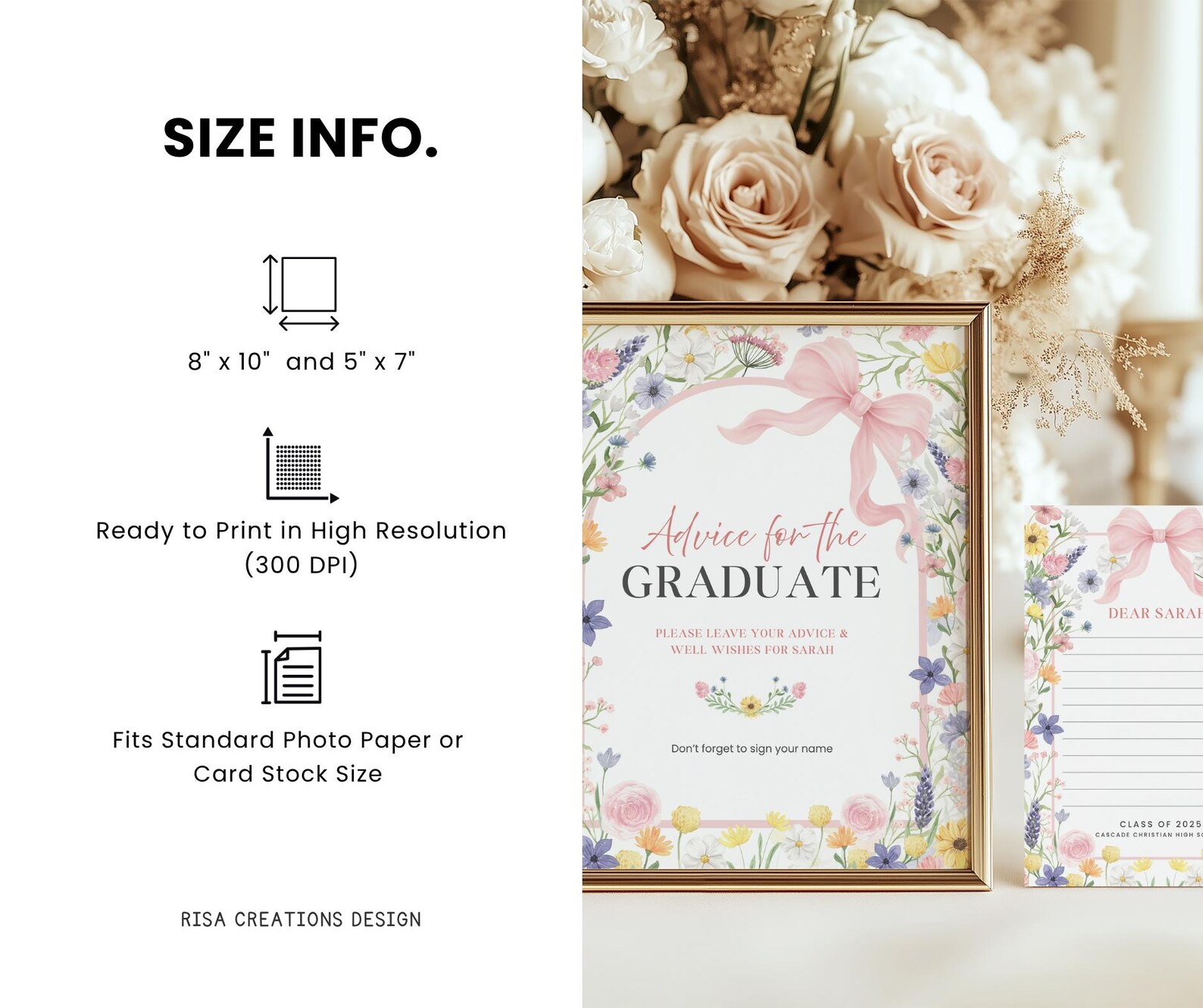 Floral Graduation Advice Sign and Cards Canva Template – Editable ...