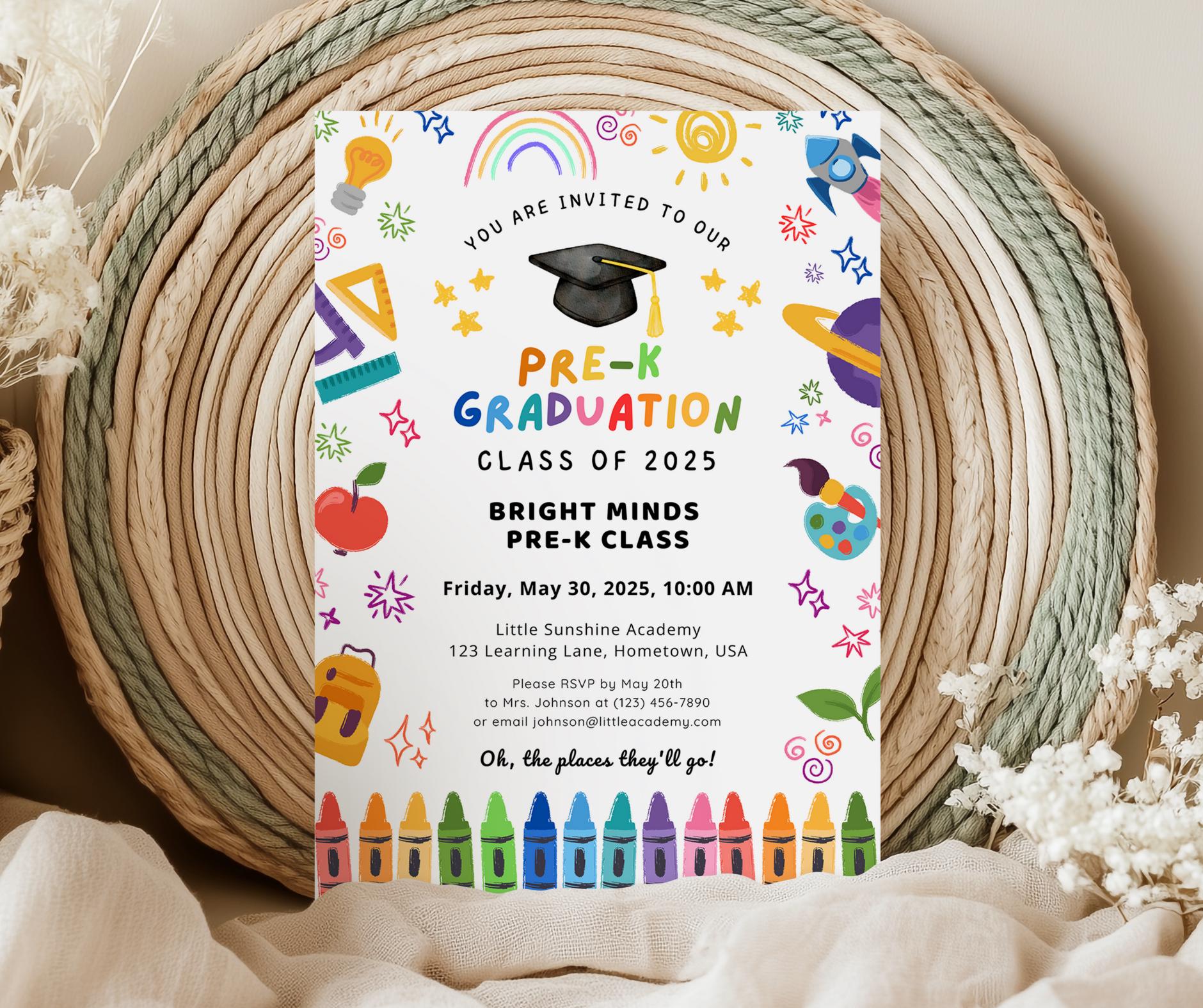 Preschool Graduation Invitation, Pre-k Grad Announcement Card Editable ...