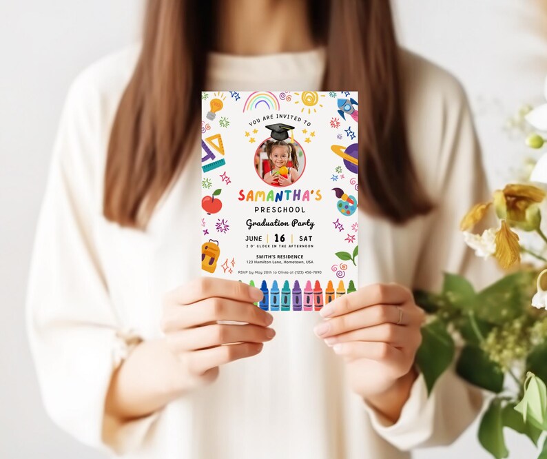 Editable Pre-k Graduation Invitation: Colorful Crayon Design (digital ...