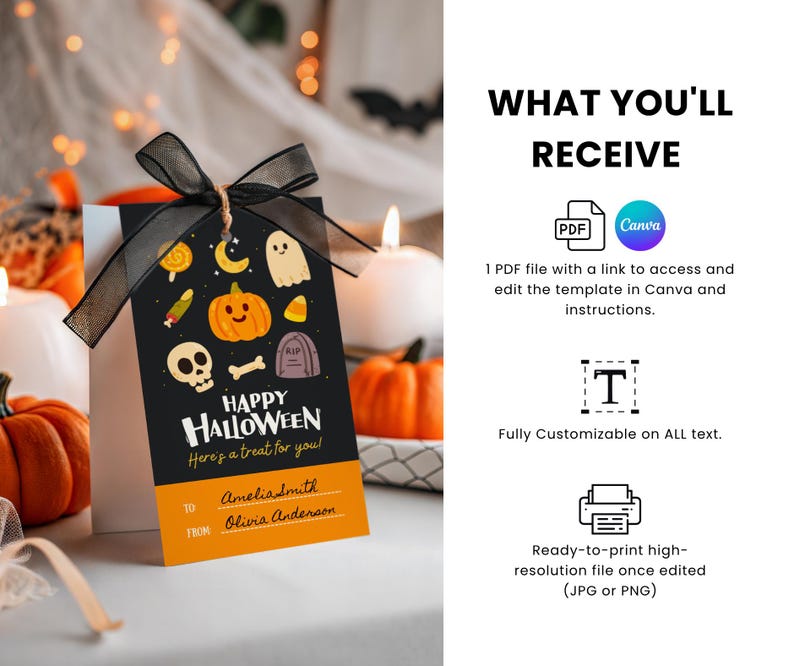Editable Halloween Gift Tags, Halloween Class Favor Tag Trick or Treat ...