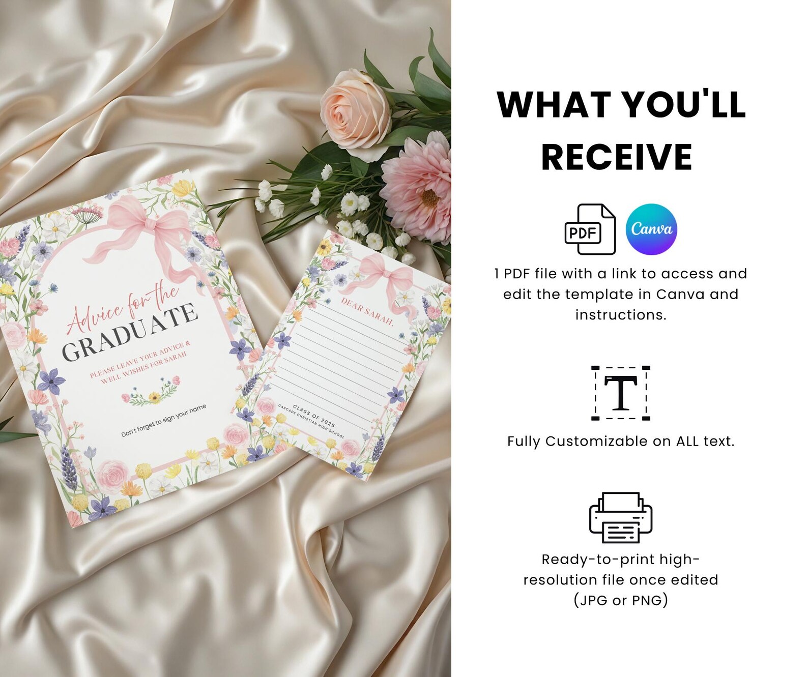 Floral Graduation Advice Sign and Cards Canva Template – Editable ...
